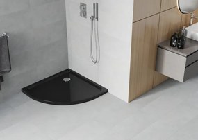 Mexen SLIM - Čtvrtkruhová sprchová vanička 90x90x5cm + chromový sifon, černá, 41709090
