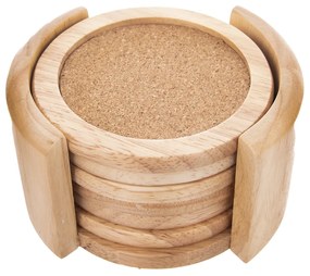 Podtácek gumov. dřevo/korek pr. 9,5 cm+stojan 6 ks