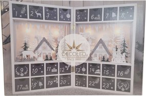LED adventní kalendář, dřevěná kniha, 23,5 × 34,5 × 11 cm, bílá, šedá a zelená,otvírací, na 2× AA