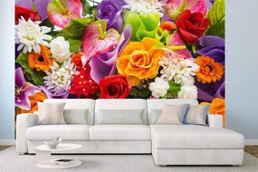 DIMEX | Samolepicí vliesová fototapeta na zeď Pestré květiny MA-5-1374 | 375 x 250 cm | červená, bílá, fialová, oranžová