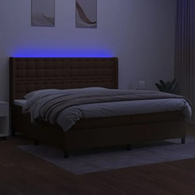 Box spring postel s matrací a LED tmavě hnědá 200x200 cm textil 3138664
