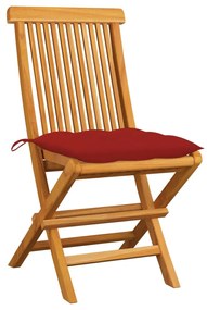 Zahradní židle s červenými poduškami 2 ks masivní teak,  3062481