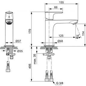 Ideal Standard Connect Air - Umyvadlová baterie stojánková Slim Grande bez odtokové garnitury, kartáčovaná zlatá A7015A2