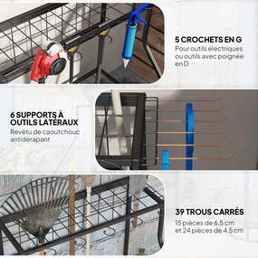 Organizér na zahradní nářadí Outsunny s háčky, 3-podlažní držák na nářadí do garáže, stojan na zahradní nářadí pro nůžky, lopaty a hrabla, oranžová ga