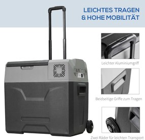 HOMCOM Autochladnička 50L elektrická autochladnička s kompresorem pro kempování a cestování 12/24V DC a 110-240V AC v šedé barvě |
