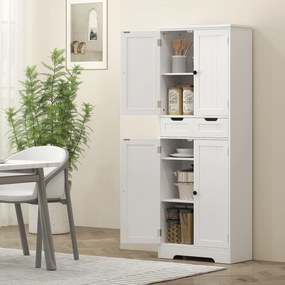 HOMCOM Koupelnová skříňka, úložná skříňka se zásuvkou a 4 dveřmi, moderní design, 60 x 30 x 160 cm, bílé