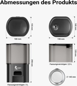 Automatické krmítko pro kočky fudajo – 3 L, 2,5 L, černá (65289)