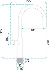 Rea Rivo, vysoká kuchyňská baterie h-365, černá matná, REA-B9341