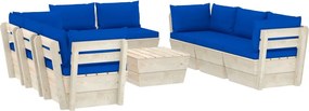 vidaXL 9dílná zahradní sedací souprava z palet + podušky smrkové dřevo [3063651] Barva: Modrá