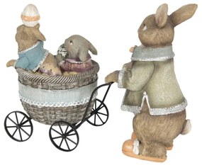 Dekorace králík s vozíčkem s králíčky – 21x8x11 cm