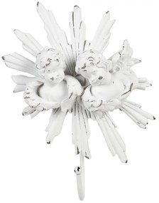 Bílý antik nástěnný háček s andílky – 15x5x23 cm