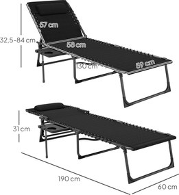 Skládací zahradní lehátko s polštářem pod hlavu, lehátko s 5 polohami nastavitelného opěradla do 120 kg