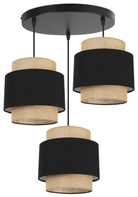 Závěsné svítidlo Boho, 3x jutové/černé textilní stínítko, o
