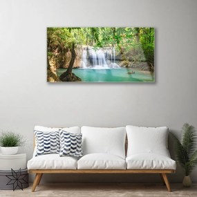 akrylový obraz Vodopád Jezero Les Příroda 100x50 cm