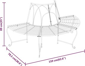 Půlkruhová lavice kolem stromu Ø 159 cm černá ocel 318825