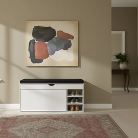 Botník bílý se sedákem a výsuvnými policemi GRADIA, 100 x 34 x 50 cm
