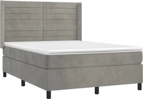 Box spring postel s matrací a LED světle šedá 140x190 cm samet 3139619