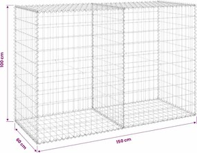 Gabionová zeď s víky pozinkovaná ocel 150 x 60 x 100 cm 147814