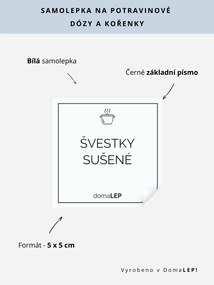 ŠVESTKY SUŠENÉ – bílá samolepka na dózu, základní písmo, 5 x 5 cm | DomaLEP