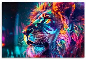 Obraz na plátně, Neonové zvíře Lev Ai - 60x40 cm