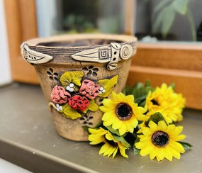 Keramika Javorník Květináč malý - růže výška 15cm horní průměr 17cm hnědý