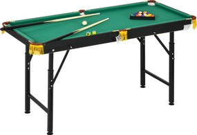 Skládací hrací stůl SPORTNOW 4,6 ft, 140 x 63 x 55-75 cm, biliardový stůl s příslušenstvím, trojúhelník, 2 tága, 16 koulí pro mládež a dospělé, ocelov