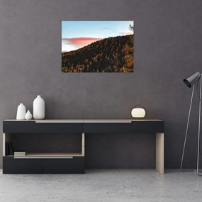 Skleněný obraz červánků nad kopcem (70x50 cm)
