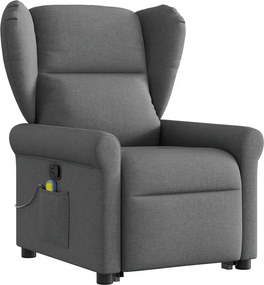 Zvedací masážní polohovací křeslo tmavě šedé textil 3303385