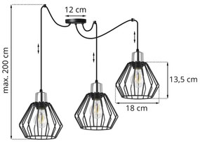 Závěsné svítidlo NUVOLA SPIDER 4, 3x černé drátěné stínítko, CH