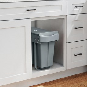 HOMCOM Vysunovací odpadkový koš, kuchyňský koš s 2 vyjímatelnými nádobami, rukojeť, 30 litrů (20 L + 10 L), kov, šedá