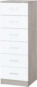 HOMCOM komoda se 6 zásuvkami, vysoká komoda do ložnice s ochranou proti převrácení, 40x40x110 cm, světle šedá a bílá