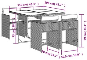 5dílný zahradní jídelní set s poduškami černý polyratan