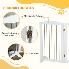 PawHut psí zábrana brána ochrana dveří brána skládací brána pro psy stojan 3 desky ochrana schodů brána bílá 154x30x80cm | Aosom