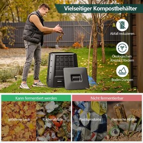 Costway Zahradní kompostér 380 L PP termokompostér s víkem a nastavitelnými