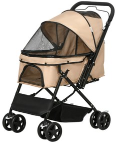 PawHut kočárek pro malé psy a kočky, kočárek pro domácí mazlíčky Oxford světle hnědý 76,5 x 52 x 95 cm, pohodlný a mobilní | Aosom.de
