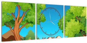 Obraz - Veselé veverky (s hodinami) (90x30 cm)