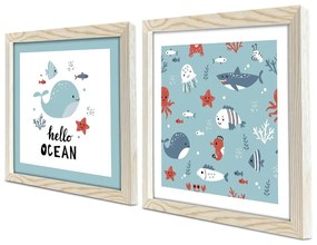 Dětské obrázky v sadě 2 ks 33x33 cm Hello Ocean – Wallity