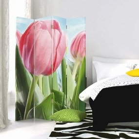 Ozdobný paraván Květiny Tulipány Příroda - 145x170 cm, čtyřdílný, obustranný paraván 360°