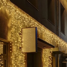 Easy Fix LED světelný závěs venkovní, 100 × 150 cm, teple bílá, 150 diod, bílý kabel, IP67, prodlužovací