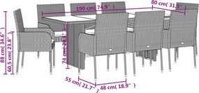 9dílný zahradní jídelní set s poduškami šedý polyratan 3213513