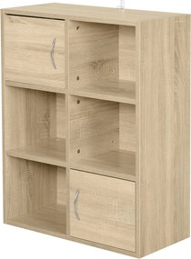HOMCOM Dřevěná Knihovna, Víceúčelový Skříň s 3 Policemi, 4 Přihrádkami a 2 Dveřmi, 61,5x29,5x80cm | Aosom