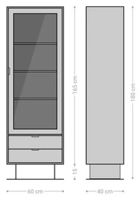 Vitrína Teele 60x180 cm přírodní akácie 1 dvířka 2 zásuvky podnož