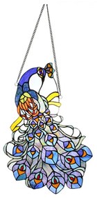 Závěsný Tiffany panel páv Peacock Blue – 34x1x50/70 cm