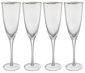 GOLDEN TWENTIES Sada sklenic na šampaňské se zlatým okrajem 250 ml 4 ks