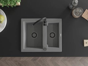 Mexen Carlos, granitový dřez 582x475x177 mm, 1,5-komorový, šedá s černým sifonem, 6518581500-71-B