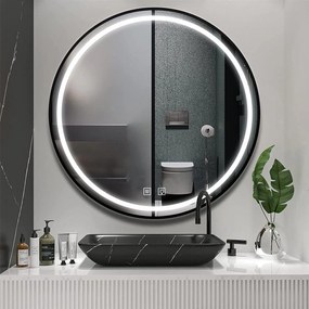 Kulaté dotykové zrcadlo s LED osvětlením MMJ Black 80 cm černé
