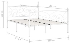 vidaXL Marketos Rám postele s laťkovým designem bílý kov 160 x 200 cm
