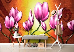 Samolepící tapeta fialkové květiny v etno stylu - 225x150 cm