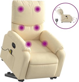 Elektrické zvedací masážní polohovací křeslo krémové textil 3204869