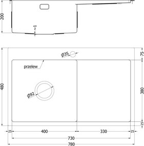 Mexen Exar nerezový kuchyňský dřez s odkapávačem, levý 780 x 480 mm, inox - 6433781010L-01